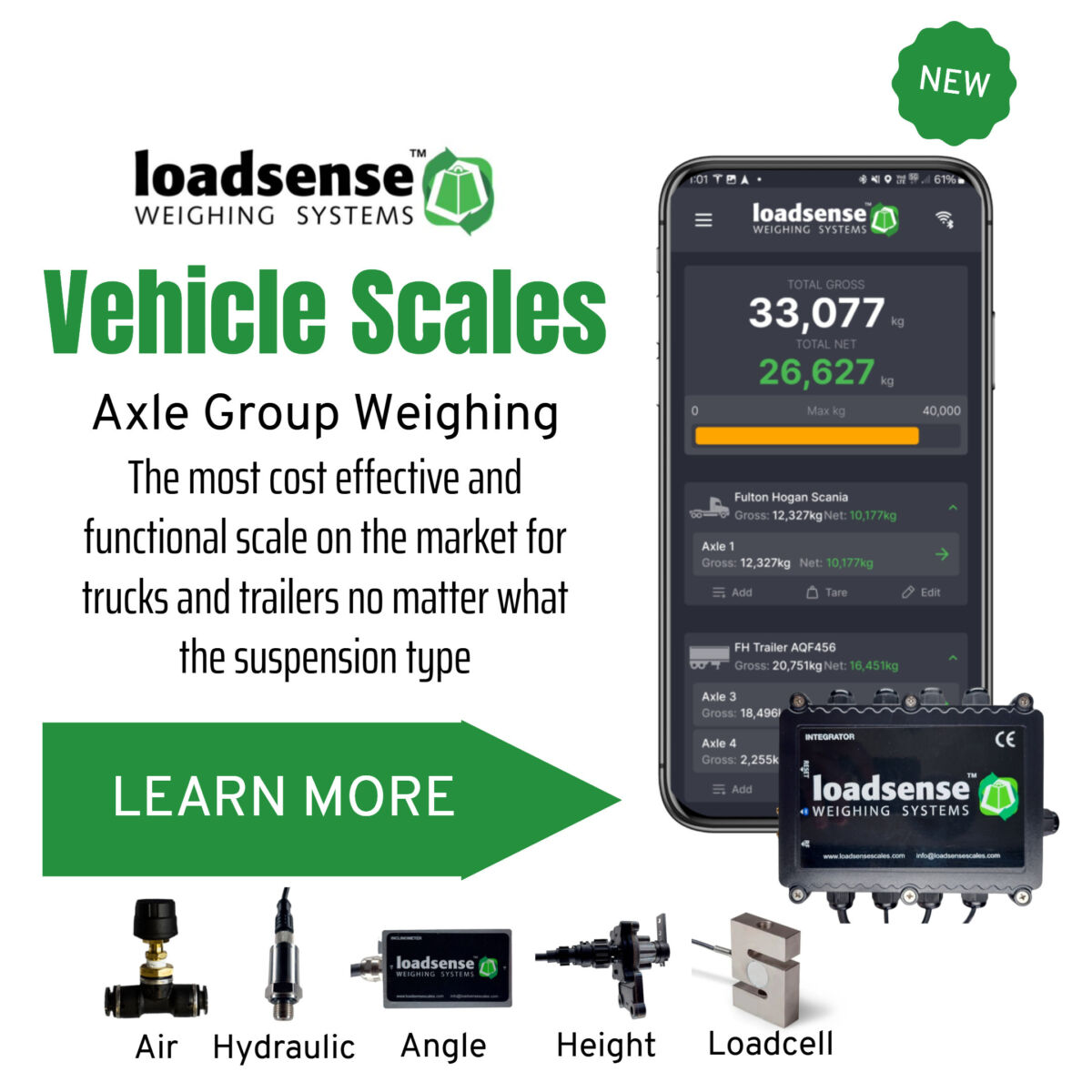 Loadsense On-Board Air Suspension Scales - Airbag on Trucks and Trailers - Loadsense Scales